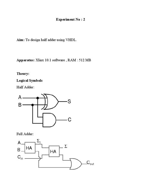 Vhdl Design Of Half And Full Adders Pdf Vhdl Computer Architecture