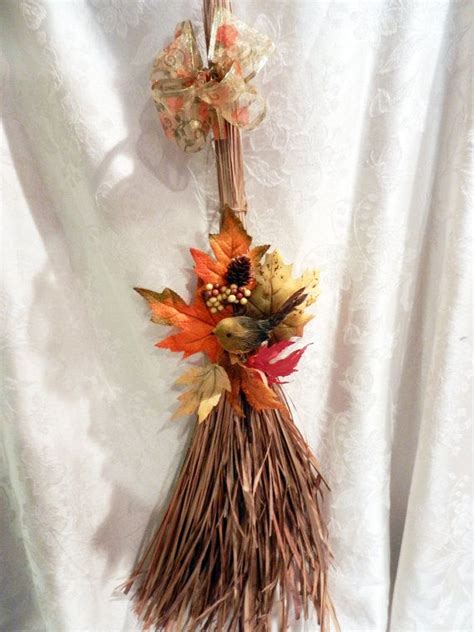 Fall Door Decoration Straw Broom Pumpkin Fall Broom Decoration