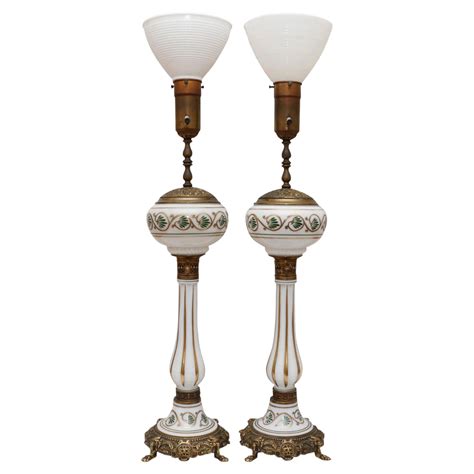 Pair Of Monumental Frosted Glass And Brass Table Lamps For Sale At 1stdibs