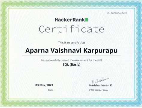 Aparna Vaishnavi Karpurapu On Linkedin Sql Certification Hackerrank