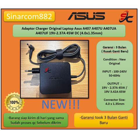 Jual Adaptor Charger Original Laptop Asus A407 A407U A407UA A407UF 19V