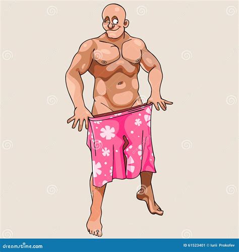 Cartoon Naked Man Posing With Half Shadow Body Vector Flat Illustration