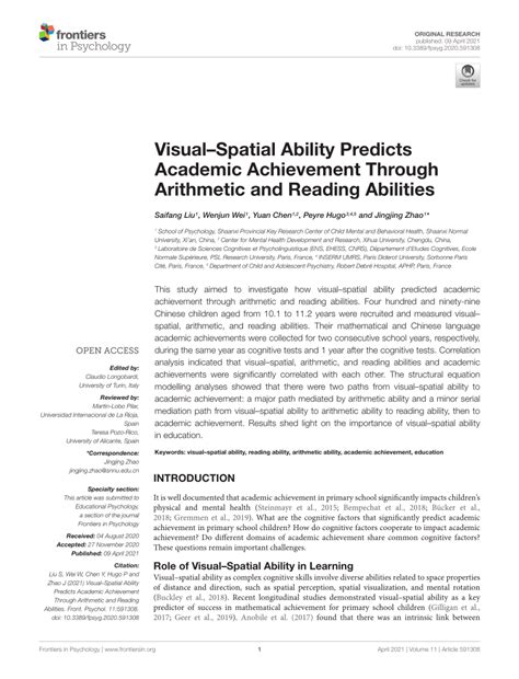 Pdf Visualspatial Ability Predicts Academic Achievement Through Arithmetic And Reading Abilities