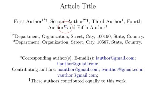 Double Dagger Of Footnote Overlapping With Author Affiliation In Springer Nature Template Tex