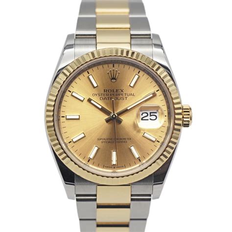 Rolex Datejust Mm Two Tone Champagne Dial Fluted Bezel Oyster Bracelet Luxury Watches