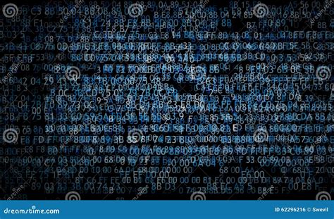 Hexadecimal Code Running Up A Computer Screen On Black Background Blue