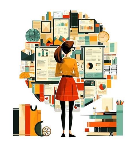 Woman Data Analyst Cartoon Vector Concept Female Back View Skirt Character Gathering Files