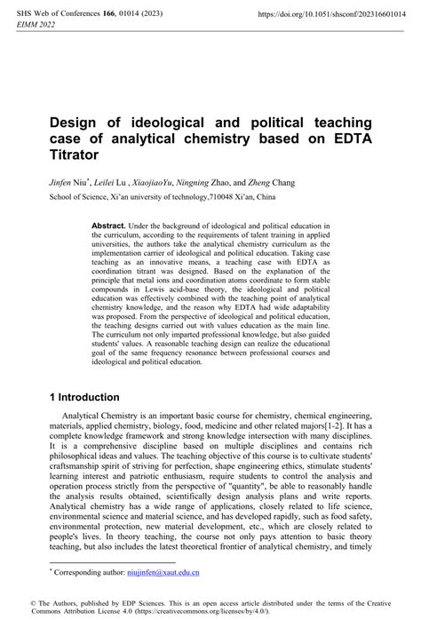 Pdf Design Of Ideological And Political Teaching Case Of Analytical Chemistry Based On Edta