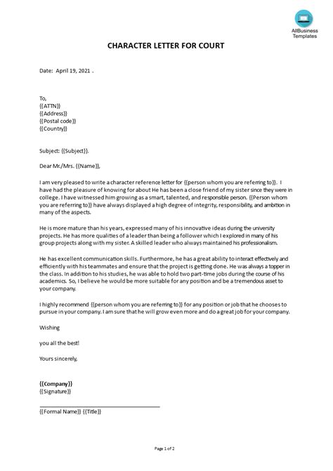 Letter To Judge Template