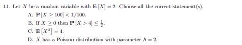 Solved Let X Be A Random Variable With E X Choose Chegg