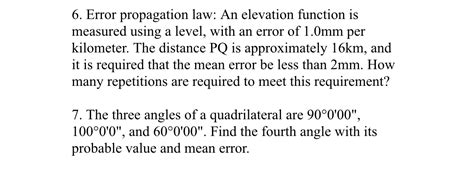 Solved 6 Error Propagation Law An Elevation Function Is