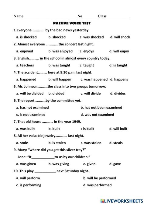 Post Mid E32102 Term2 Passive Voice Test20items Online Exercise For Live Worksheets