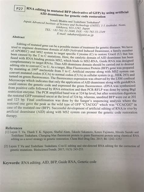 PDF RNA Editing In Mutated BFP Derivative Of GFP By Using Artificial AID Deaminase For