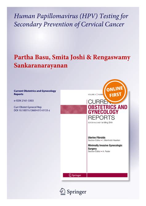 Pdf Human Papillomavirus Hpv Testing For Secondary Prevention Of