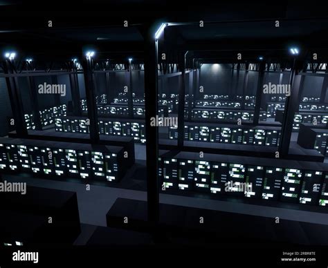 AI Big Data Server Room With Racks Used For Global Neural Network And