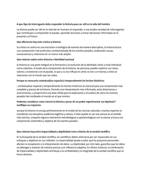 A Que Tipo De Interrogante Debe Responder La Historia Para Ser Util En La Vida Del Hombre Pdf
