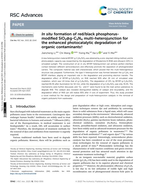 Pdf In Situ Formation Of Redblack Phosphorus Modified Sio 2 G C 3 N 4 Multi Heterojunction