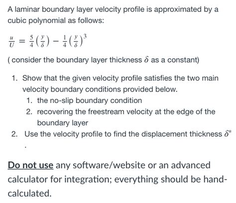 Solved A Laminar Boundary Layer Velocity Profile Is Chegg