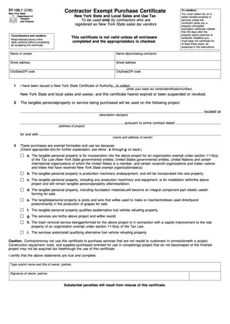 Contractor Exempt Purchase Certificate Printable Pdf Download