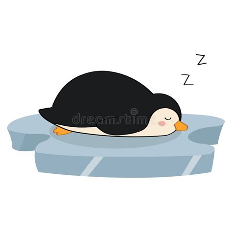 Pingüino Estilo Caricatura Adorable Durmiendo Sobre Hielo Flotante