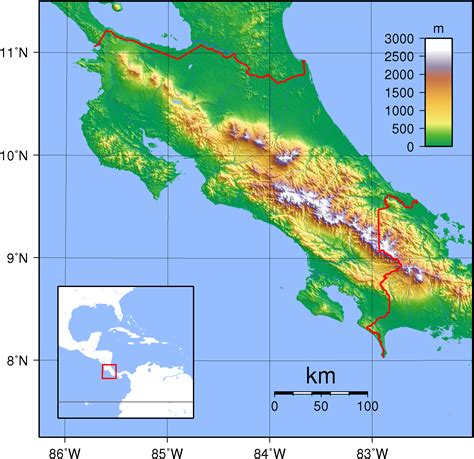 Mapa Kostaryki Kostaryka Mapa Fizyczna Topograficzna