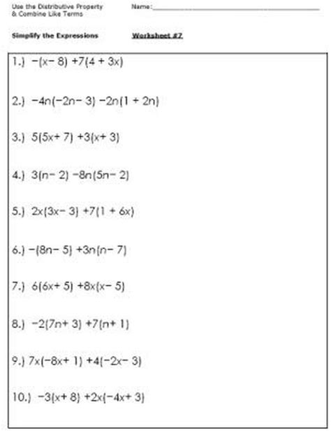 Simplifying And Evaluating Expressions Worksheet