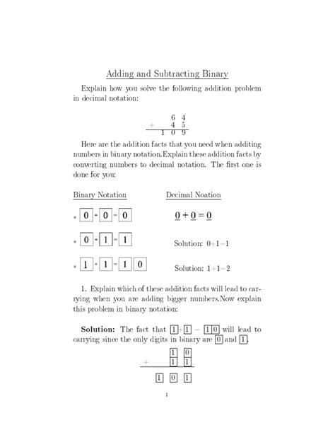 adding and subtracting binary pdf subtraction decimal