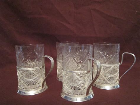 Old Russian Silverplate Filigree Tea Glasscup Holders With