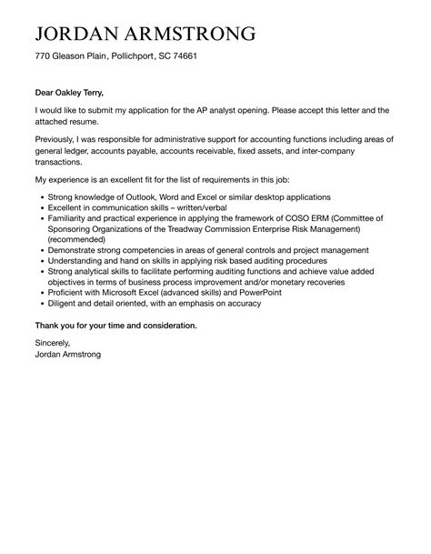 Ap Analyst Cover Letter Velvet Jobs
