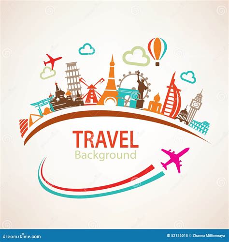 World Travel Landmarks Silhouettes Stock Vector Illustration Of