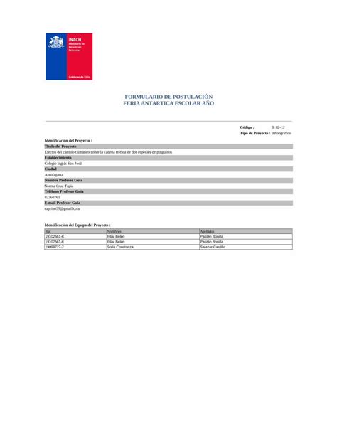 PDF FORMULARIO DE POSTULACI Ï N FERIA ANTARTICA Ha afectado el