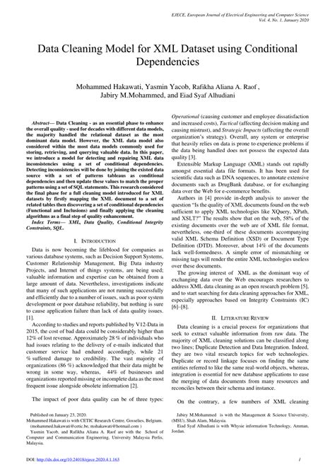 pdf data cleaning model for xml datasets using conditional dependencies