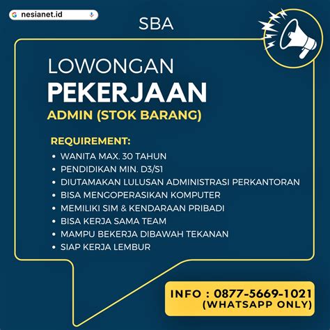 Lowongan Kerja Admin Stok Barang Di Cv Sumber Berkat Abadi Jaya Dasan