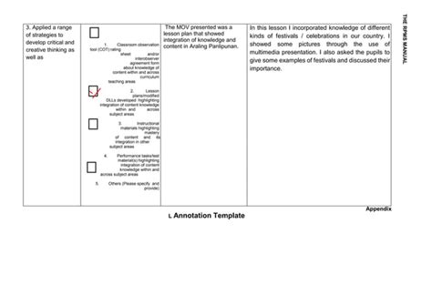 Sample Template For Annotations To Be Use In The Ipcrf Of Teachers Docx