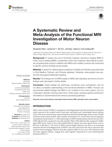 Pdf A Systematic Review And Meta Analysis Of The Functional Mri Investigation Of Motor Neuron