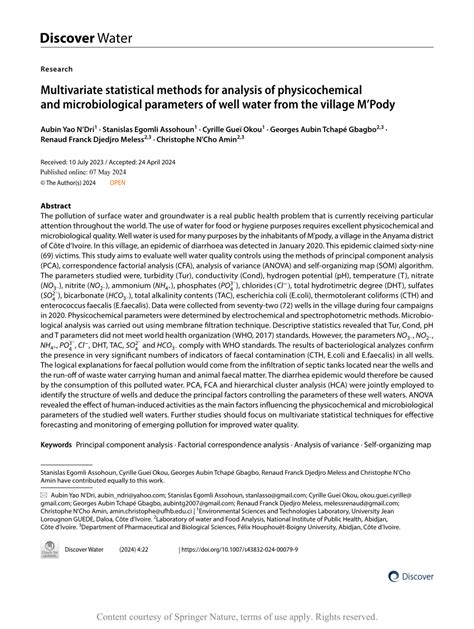 Pdf Multivariate Statistical Methods For Analysis Of Physicochemical