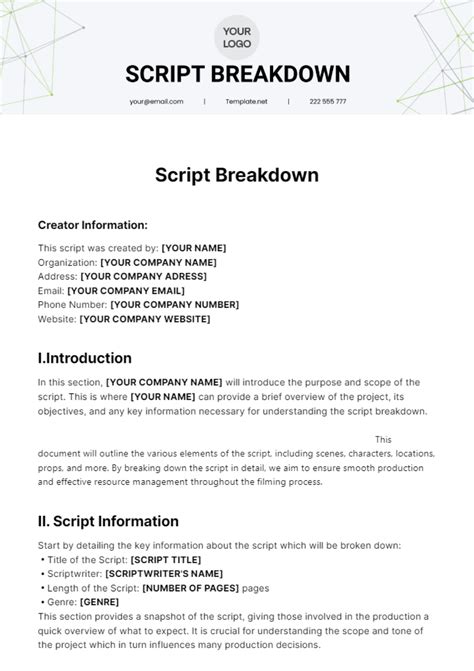 Free Script Breakdown Template To Edit Online