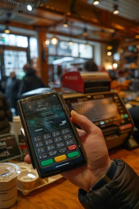 Close Up Of A Person S Hand Holding A Point Of Sale Pos Terminal Displaying A Payment Screen