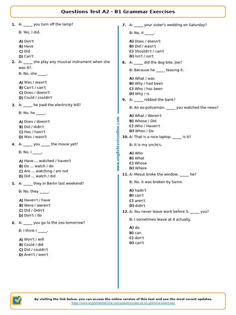 A2 B1 Grammar Exercises 01 Pdf