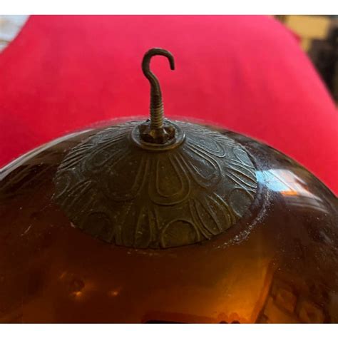 Very Large 19th Century German Amber Gold Mercury Glass Kugel Sphere Or