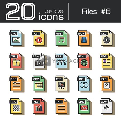 Files Icon Set 6 Avi Mp3 Mov Dll Zip Raw Eps Html Pdf Doc Csv Ppt