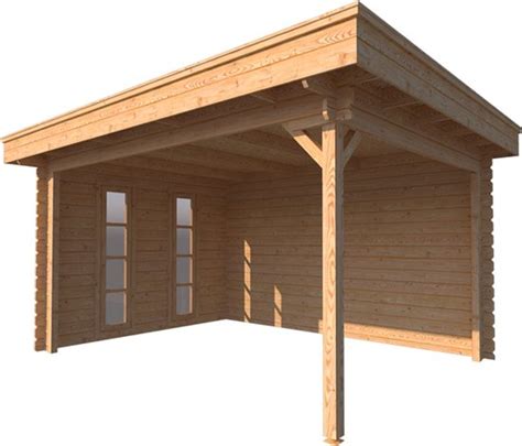 Houten Overkapping Plat Dak 400 X 300cm Met Ramen Bol