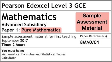 Edexcel Linear As Level Sample Assessment Pure Mathematics Youtube