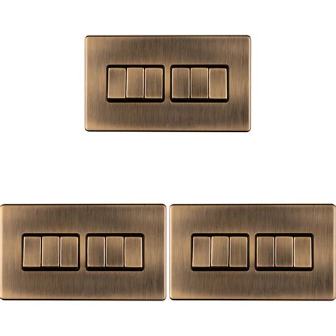 3 Pack 6 Gang Multi Light Switch Screwless Antique Brass 2 Way 10a Sli