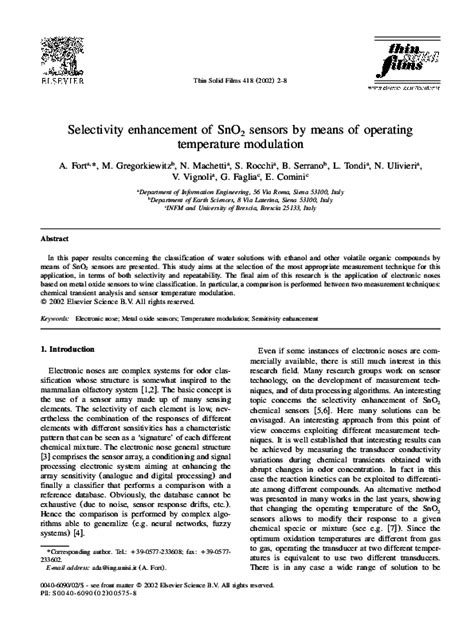 pdf selectivity enhancement of sno2 sensors by means of operating
