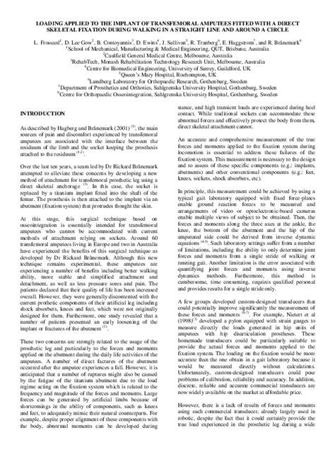 Pdf Loading Applied To The Implant Of Transfemoral Amputees Fitted With A Direct Skeletal