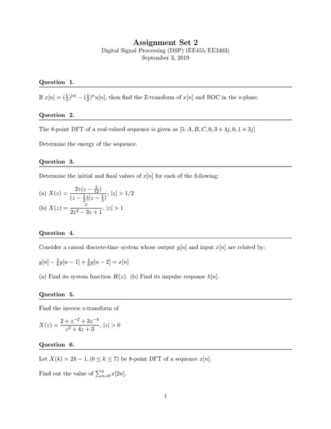 Dsp Assignment Set 2 Assignment Set 2 Digital Signal Processing Dsp Ee455ee3403september