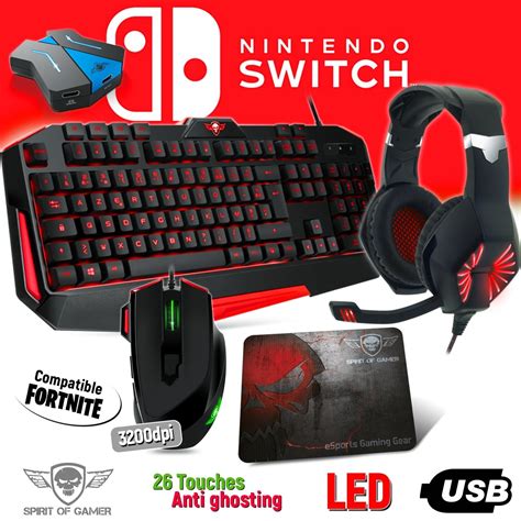Pack Clavier Souris Casque Et Tapis Pro Mkh3 Pour Switch
