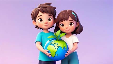 Dos Niños Sosteniendo El Planeta Cuidando De él Día De La Tierra