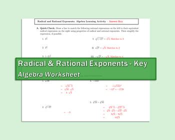 Radical And Rational Exponents Algebra Worksheet By Math Professor Pulley